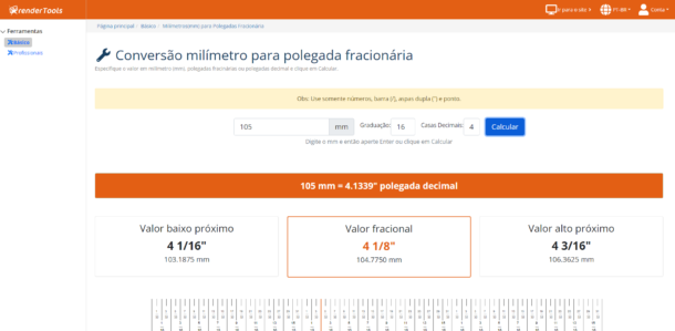 Conversor milímetros para polegadas fracionais | Render Blog